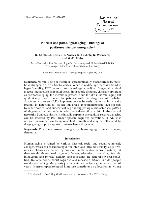(PDF) Normal and pathological aging - findings of positron-emission ...