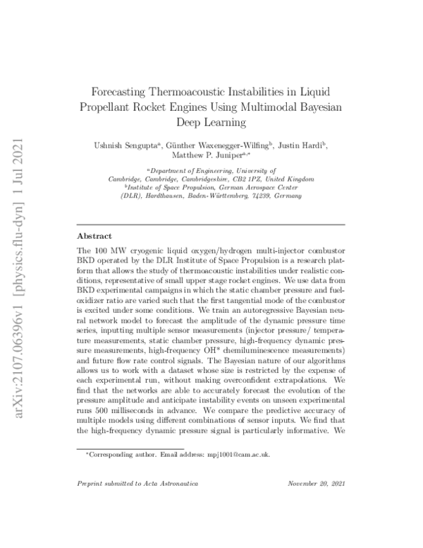 (PDF) Forecasting thermoacoustic instabilities in liquid propellant rocket engines using ...