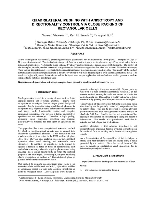 (PDF) Quadrilateral meshing with anisotropy and directionality control via close packing of ...