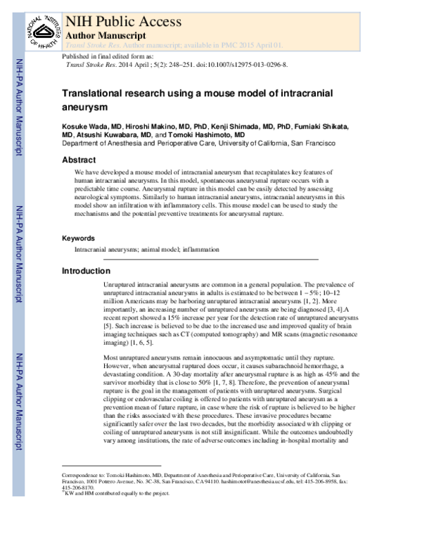 (PDF) Translational research using a mouse model of intracranial ...