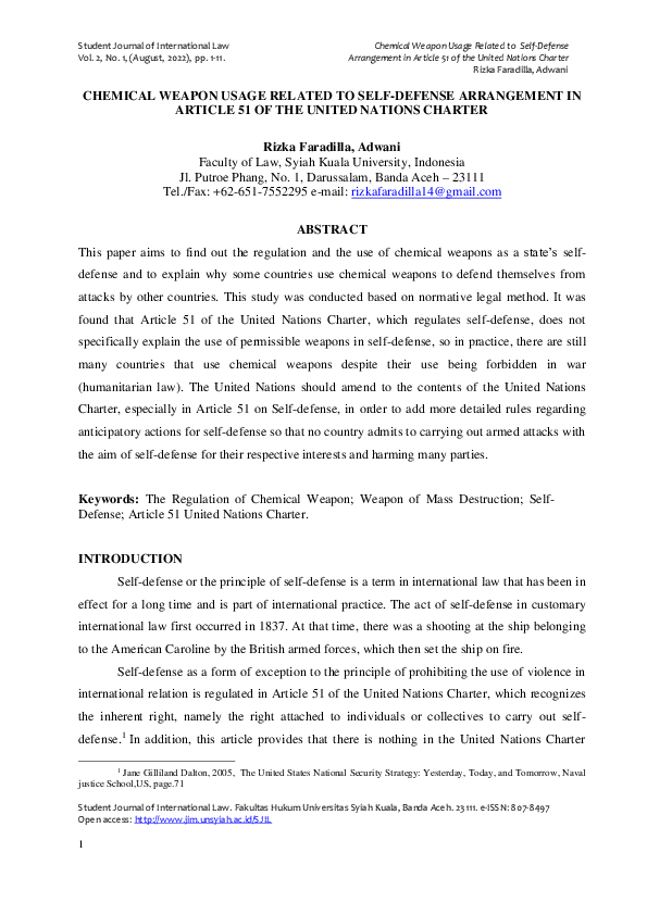 (PDF) Chemical Weapon Usage Related to Self-Defense Arrangement in ...