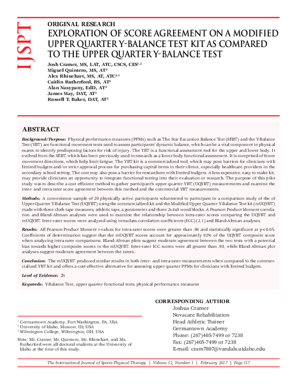 (PDF) Exploration of Score Agreement on a Modified Upper Quarter Y ...