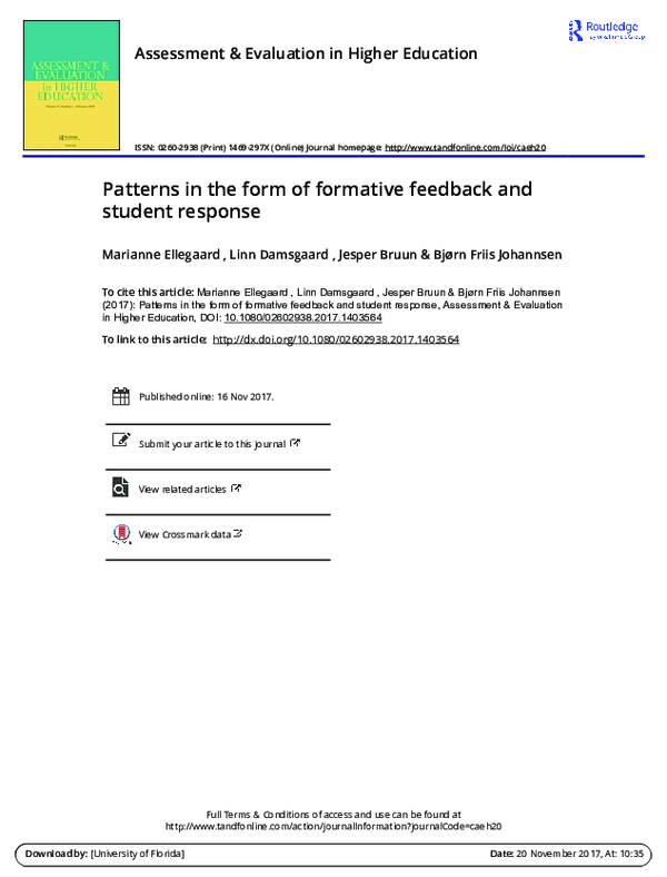 (PDF) Patterns in the form of formative feedback and student response