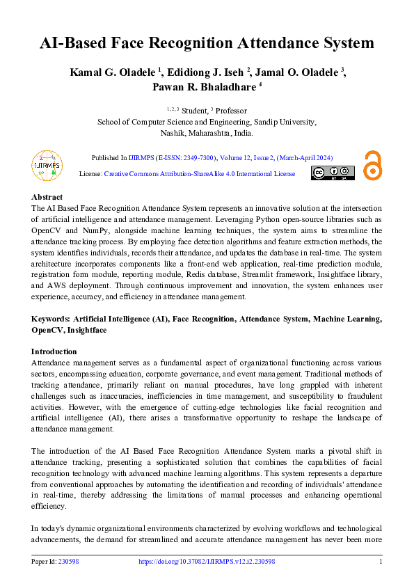 (PDF) AI-based Face Recognition Attendance System