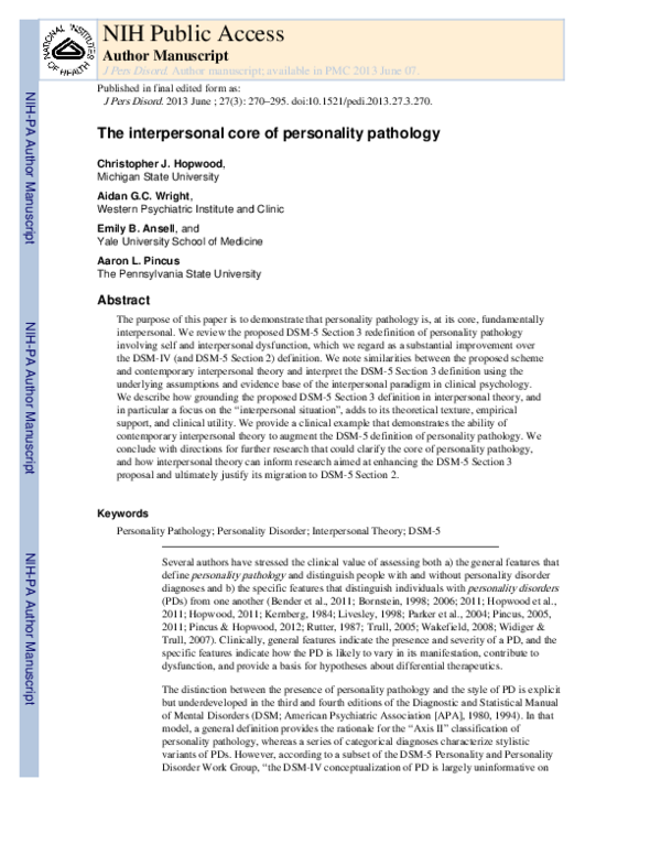 (PDF) The Interpersonal Core of Personality Pathology