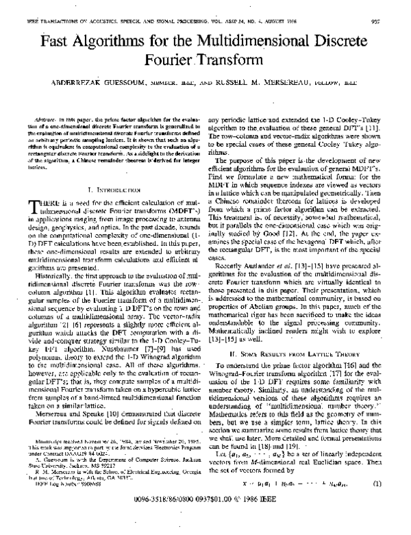(PDF) Fast algorithms for the multidimensional discrete Fourier transform