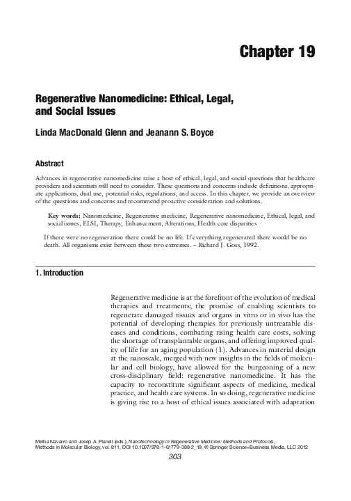 (PDF) Regenerative Nanomedicine: Ethical, Legal, and Social Issues