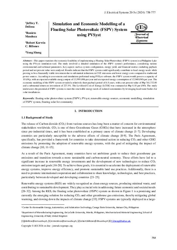 (PDF) Simulation and Economic Modelling of a Floating Solar ...