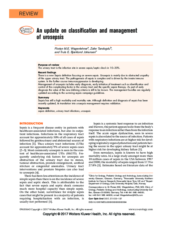 (PDF) An update on classification and management of urosepsis