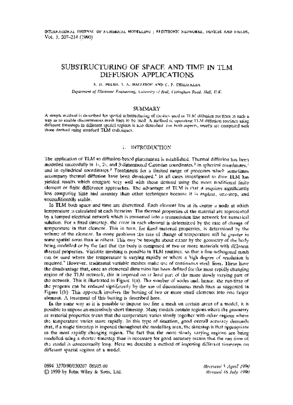 (PDF) Substructuring of space and time in TLM diffusion applications