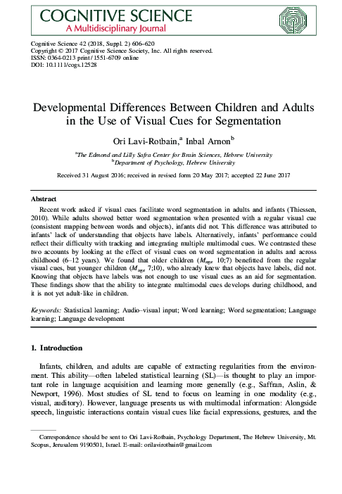 (PDF) Developmental Differences Between Children and Adults in the Use ...
