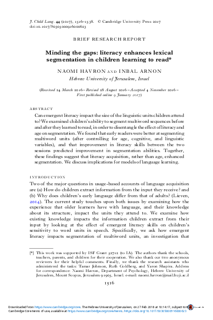 (PDF) Minding the gaps: literacy enhances lexical segmentation in ...
