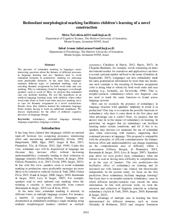 (PDF) Redundant morphological marking facilitates children's learning ...