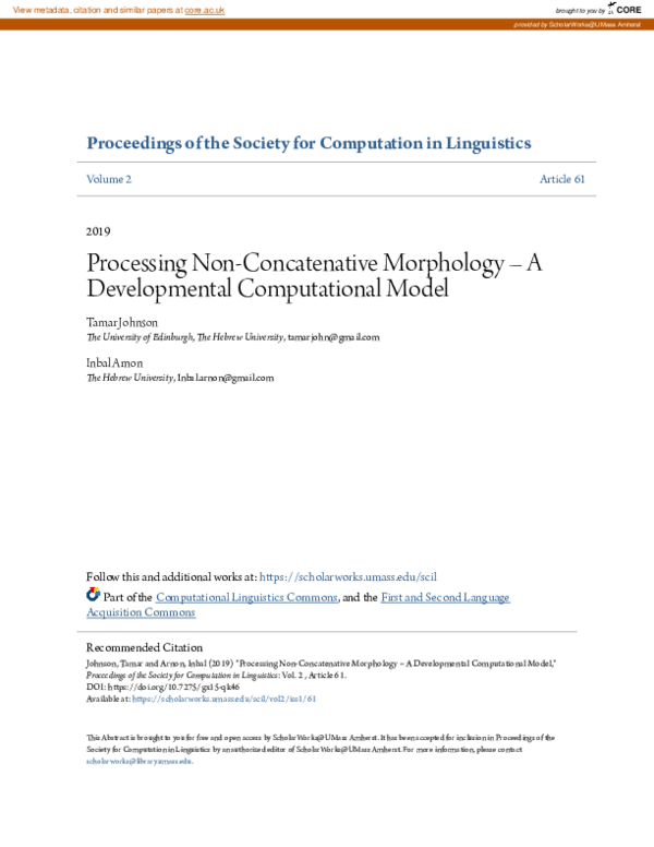 (PDF) Processing Non-Concatenative Morphology – A Developmental Computational Model