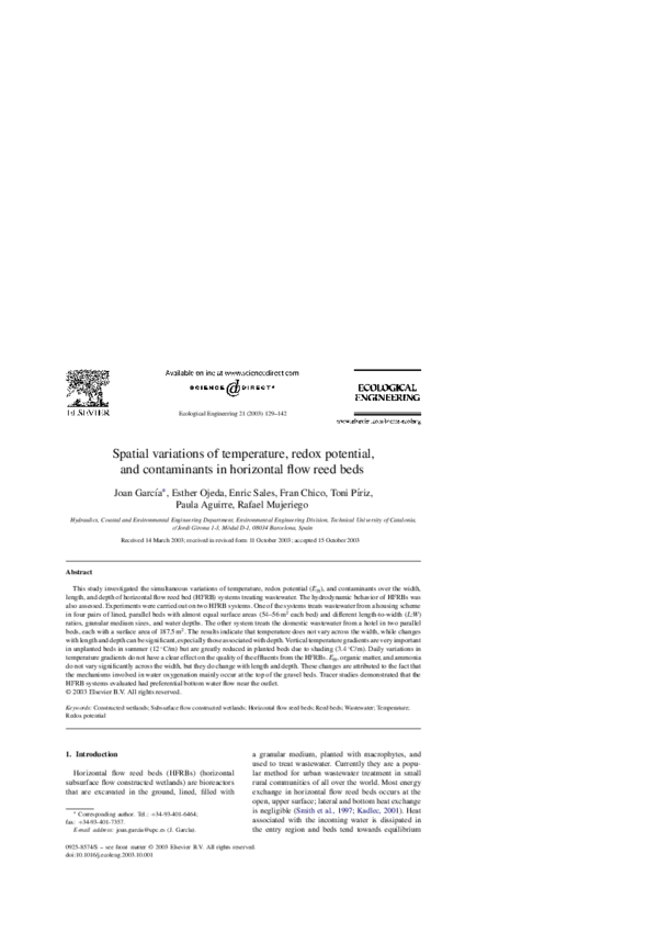 (PDF) Spatial variations of temperature, redox potential, and ...