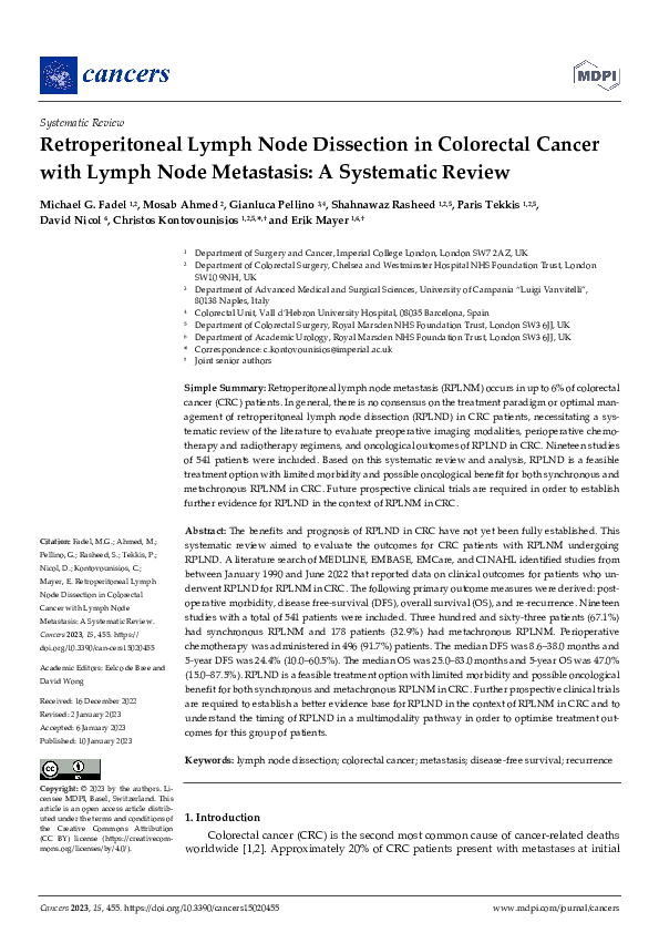 (PDF) Retroperitoneal Lymph Node Dissection in Colorectal Cancer with Lymph Node Metastasis: A ...