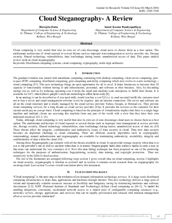 (PDF) Cloud Steganography- A Review