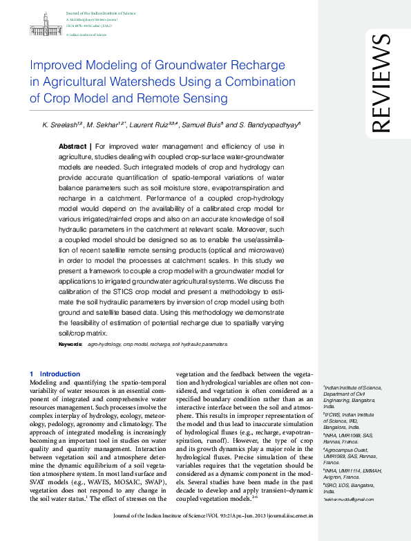(PDF) Improved modeling of groundwater recharge in agricultural watersheds using a combination ...