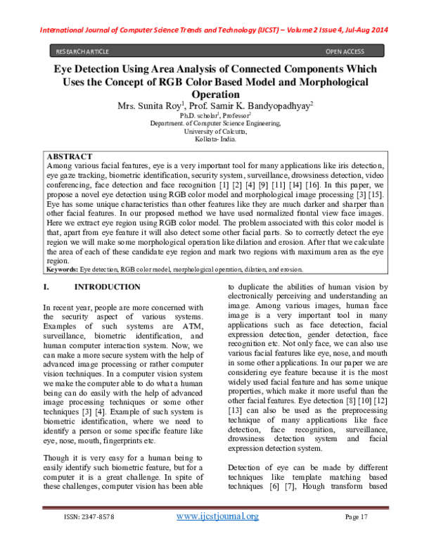 Pdf Eye Detection Using Area Analysis Of Connected Components Which