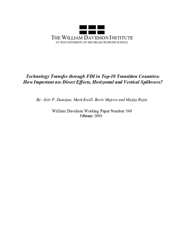 (PDF) Technology Transfer Through FDI in Top-10 Transition Countries ...