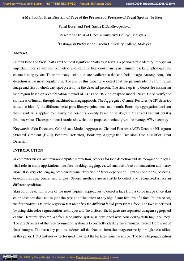 (PDF) A Method for Identification of Face of the Person and Presence of ...