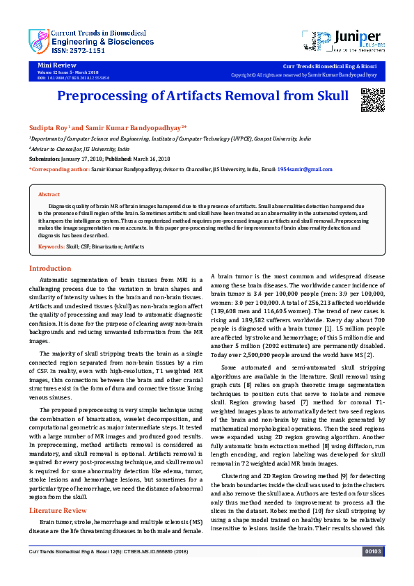 (PDF) Preprocessing of Artifacts Removal from Skull