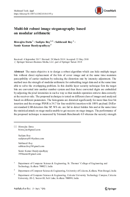 (PDF) Multi-bit robust image steganography based on modular arithmetic