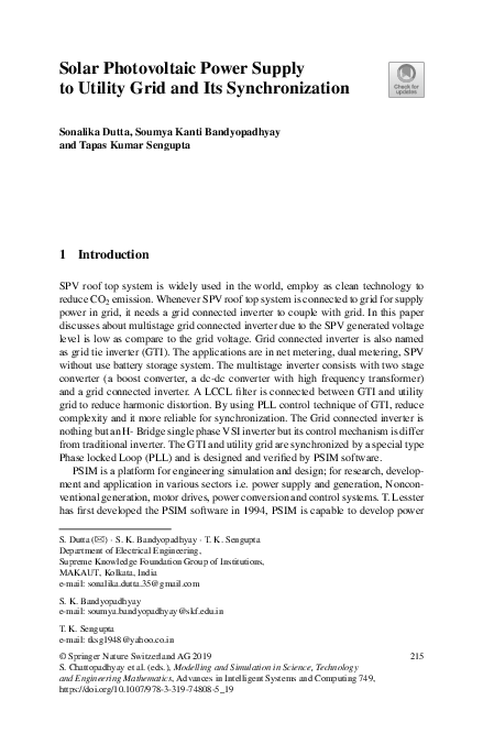 (PDF) Solar Photovoltaic Power Supply to Utility Grid and Its ...