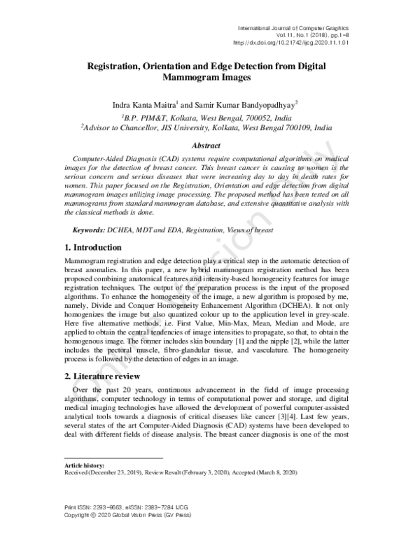 Pdf Registration Orientation And Edge Detection From Digital Mammogram Images