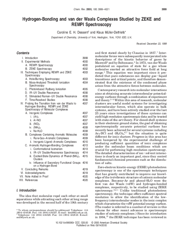 (PDF) Hydrogen-Bonding and van der Waals Complexes Studied by ZEKE and ...