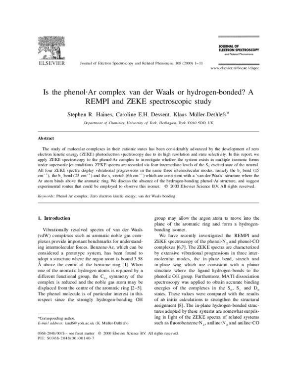 (PDF) Is the phenol·Ar complex van der Waals or hydrogen-bonded? A ...