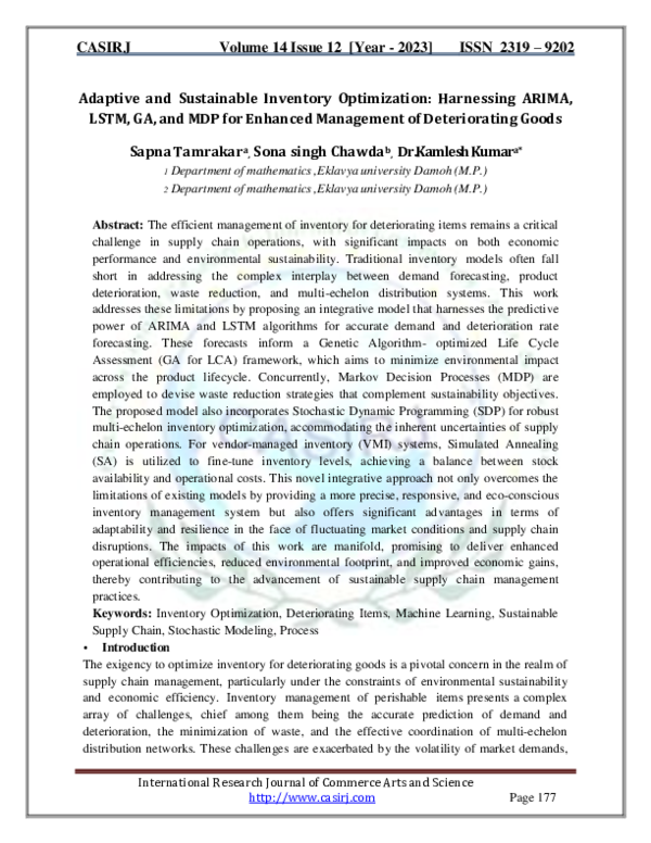 (PDF) Adaptive and Sustainable Inventory Optimization: Harnessing ARIMA ...