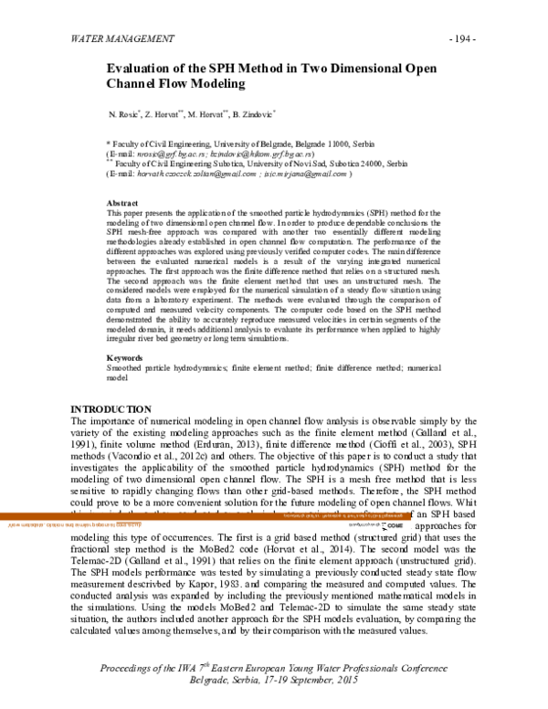 (PDF) Evaluation of the SPH method in two dimensional open channel flow modeling