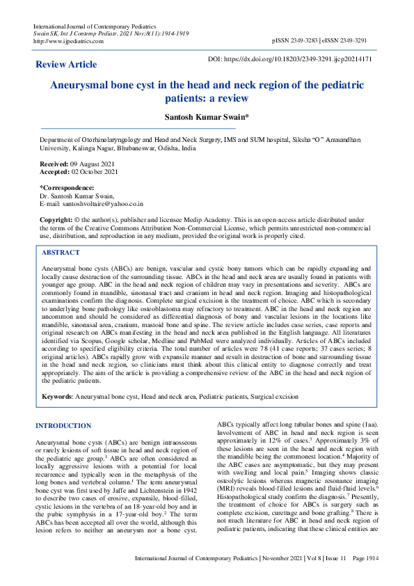 (PDF) Aneurysmal bone cyst in the head and neck region of the pediatric ...