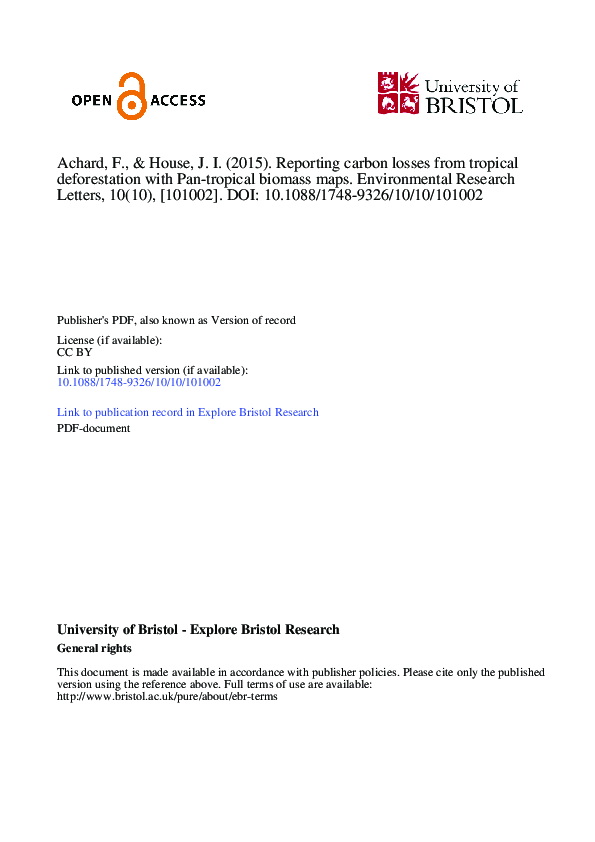 (PDF) Reporting carbon losses from tropical deforestation with Pan ...