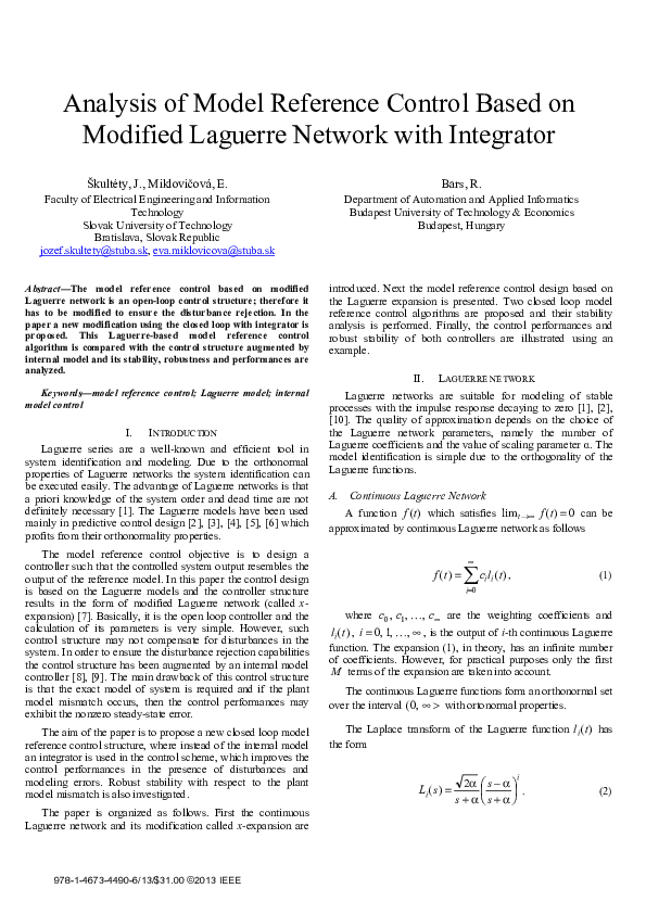 (PDF) Analysis of model reference control based on modified Laguerre network with integrator
