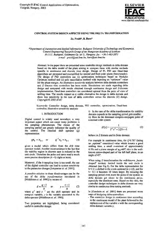 (PDF) Control System Design Aspects Using the Delta Transformation