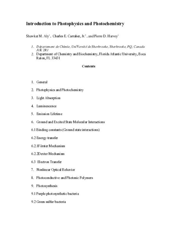 (PDF) Introduction to Photophysics and Photochemistry
