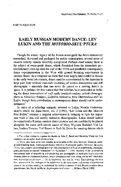 (PDF) Early Russian Modern Dance: Lev Lukin and the Motobio-Skul'Ptura*