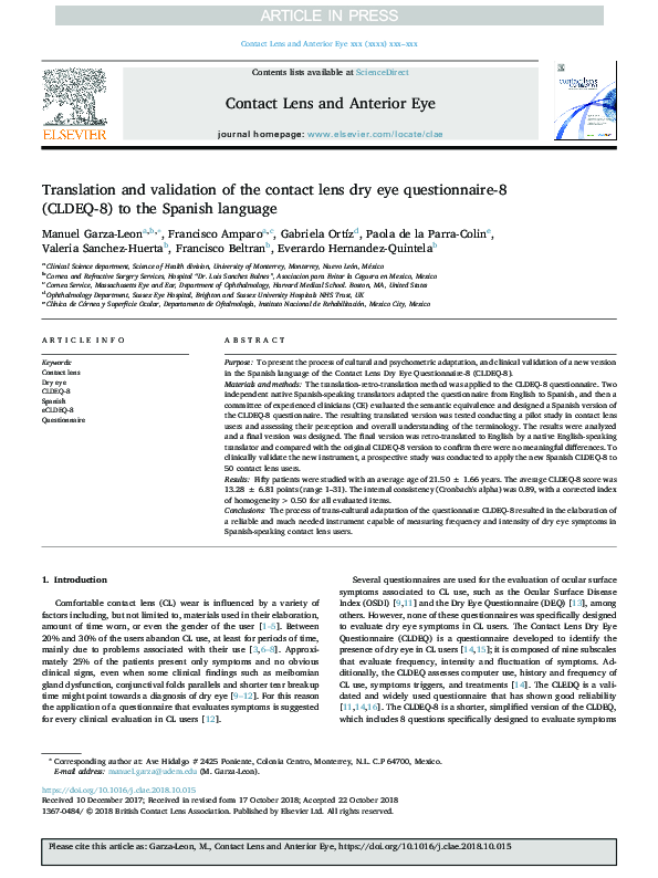 (PDF) Translation and validation of the contact lens dry eye ...