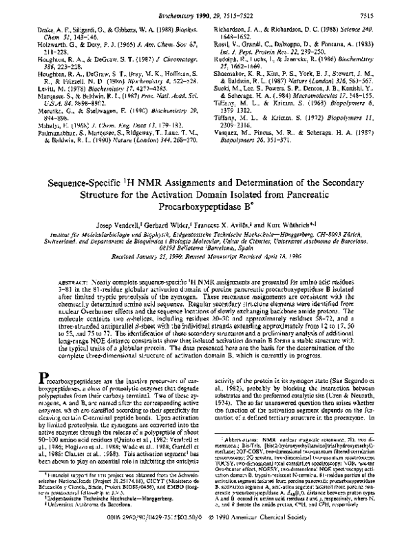 (PDF) Sequence-Specific 1H NMR Assignments and Determination of the Secondary Structure for the ...