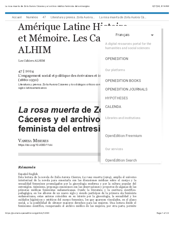 (PDF) La rosa muerta de Zoila Aurora Cáceres y el archivo médico ...