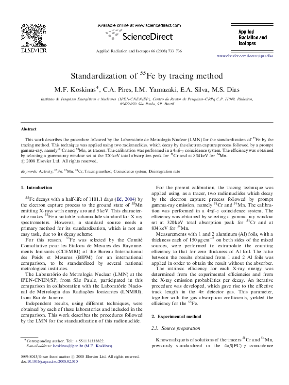 (PDF) Standardization of 55Fe by tracing method