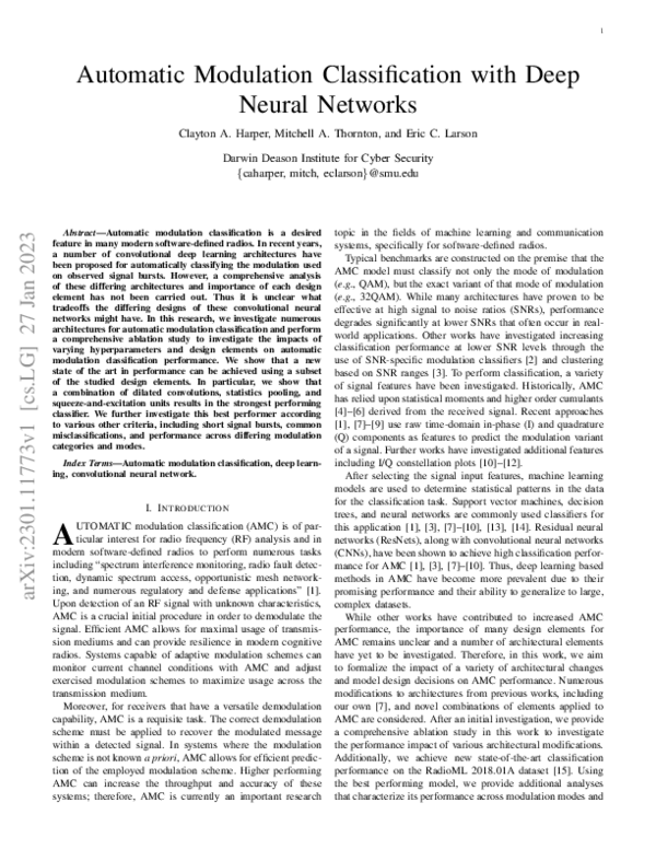 (PDF) Deep Learning for Automatic Modulation Classification