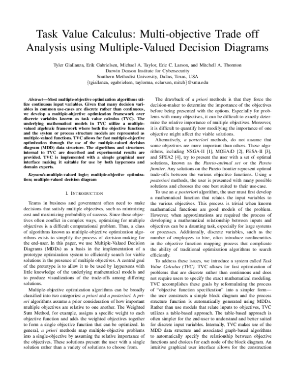 (PDF) Task Value Calculus: Multi-Objective Trade off Analysis Using Multiple-Valued Decision ...