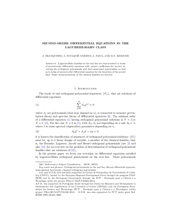 (PDF) Second-order differential equations in the Laguerre–Hahn class