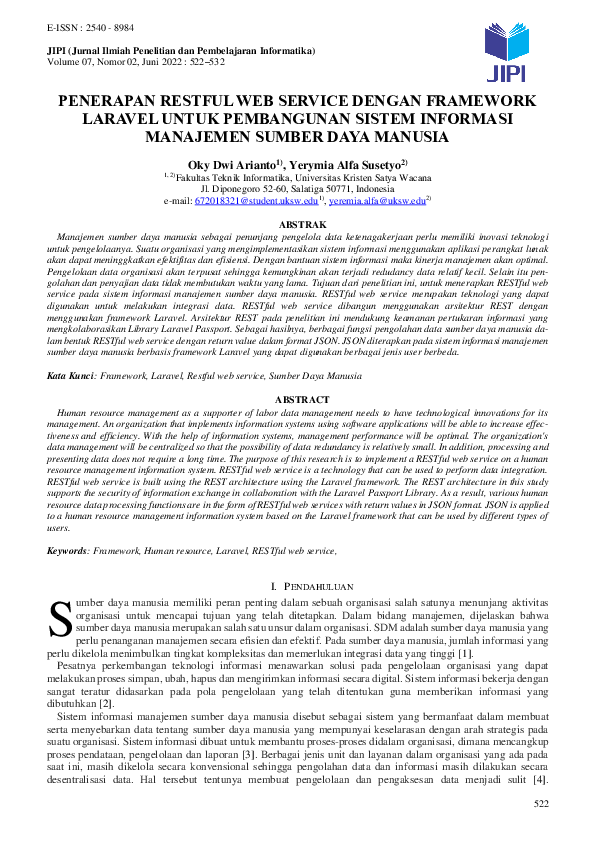 Pdf Penerapan Restful Web Service Dengan Framework Laravel Untuk Pembangunan Sistem Informasi