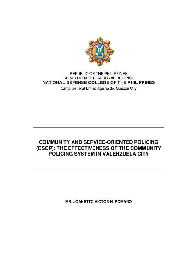 (PDF) Community and Service-Oriented Policing (CSOP): The Effectiveness of the Community ...
