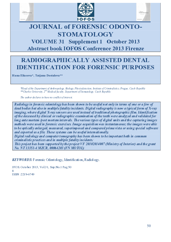 (PDF) Radiographically assisted dental identification for forensic purposes