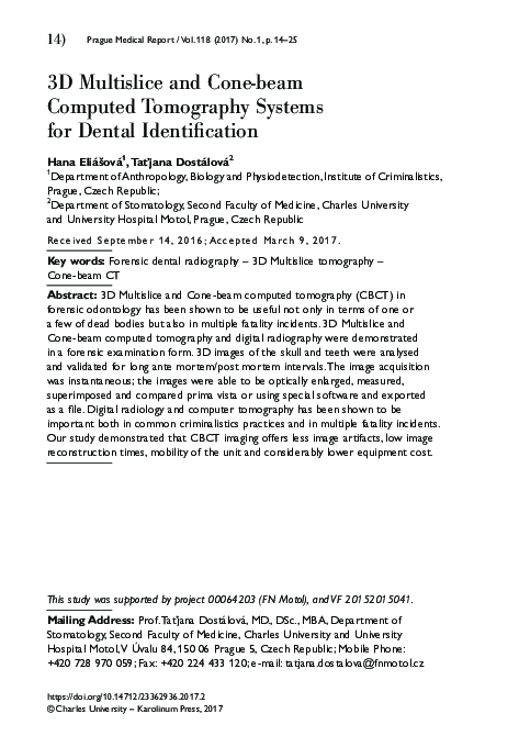 Pdf 3d Multislice And Cone Beam Computed Tomography Systems For Dental Identification